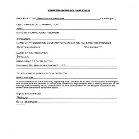 Contributors Release Form | PDF