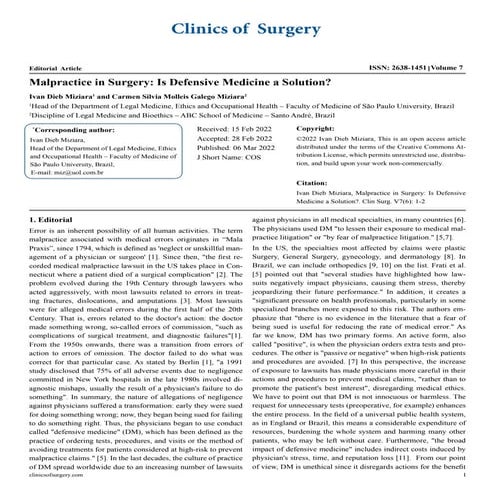 Malpractice in Surgery: Is Defensive Medicine a Solution? | PDF ...