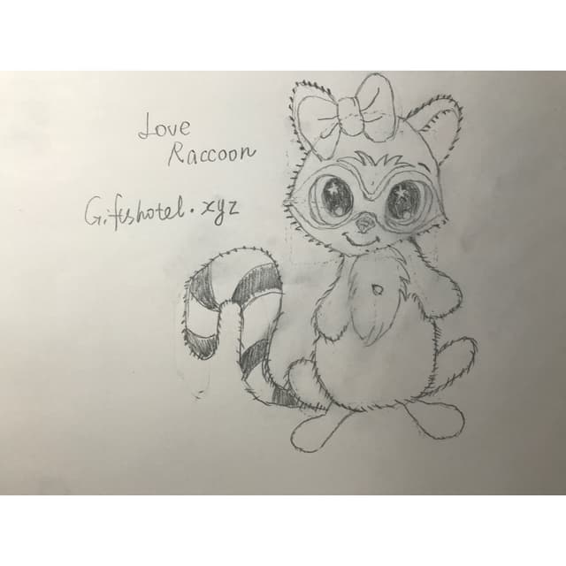 How to draw cute raccoon Pencil sketch with GiftsHotel.xyz