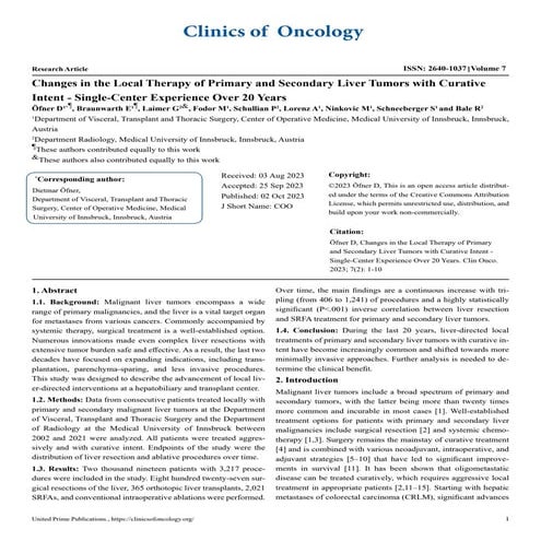 Changes in the Local Therapy of Primary and Secondary Liver Tumors with ...