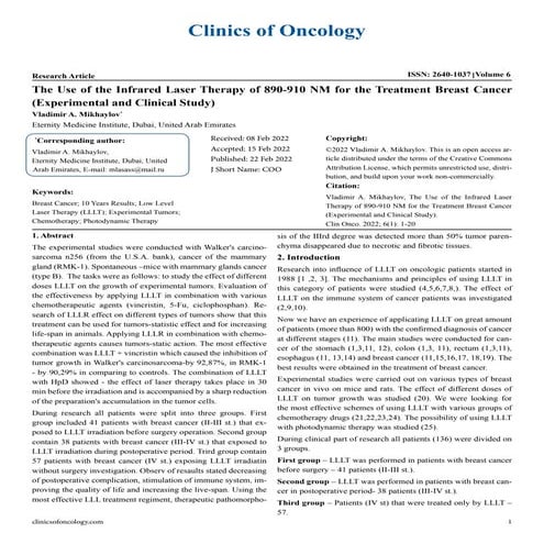 The Use of the Infrared Laser Therapy of 890-910 NM for the Treatment ...