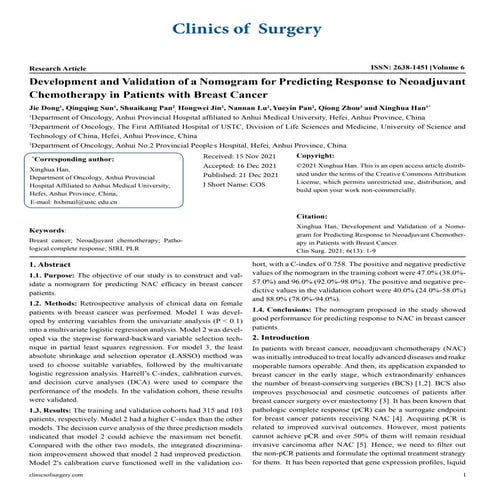 Development and Validation of a Nomogram for Predicting Response to Neoadjuvant Chemotherapy in ...