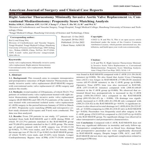 Right Anterior Thoracotomy Minimally Invasive Aortic Valve Replacement ...