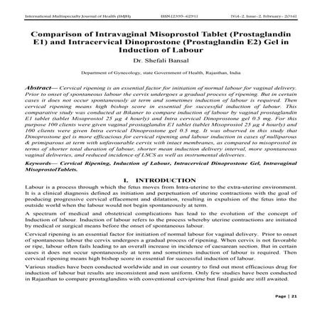 Comparison of Intravaginal Misoprostol Tablet (Prostaglandin E1) and ...