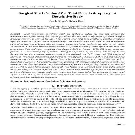 Surgical Site Infection After Total Knee Arthroplasty : A Descriptive ...