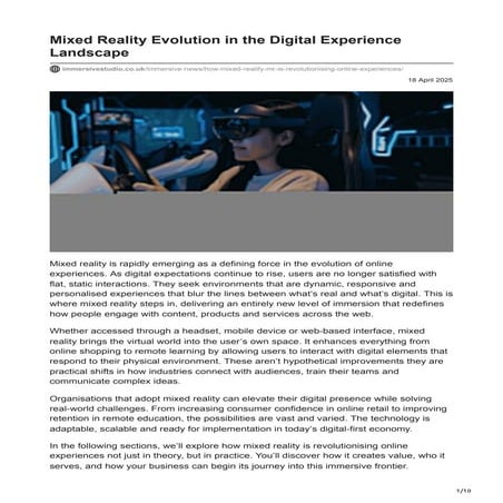 Mixed Reality Evolution in the Digital Experience Landscape | PDF