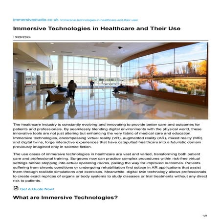 Immersive Technologies in Healthcare and Their Use | PDF | Healthcare Industry | Industries