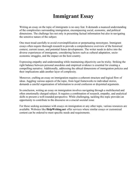 Immigration Essay. St. Elizabeth College of Nursing | PDF