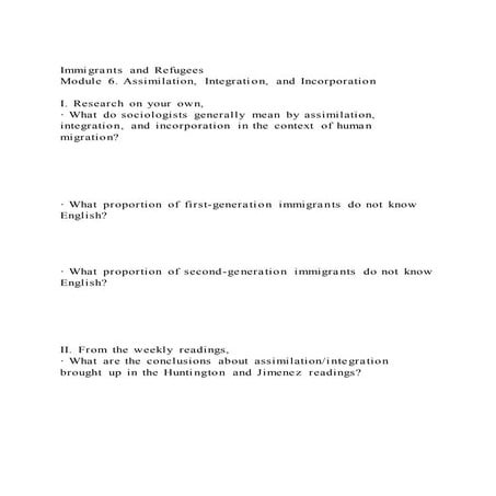 Immigrants and RefugeesModule 6. Assimilation, Integration, and | PDF
