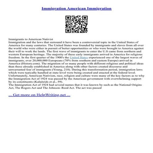 Immigration American Immigration | PDF