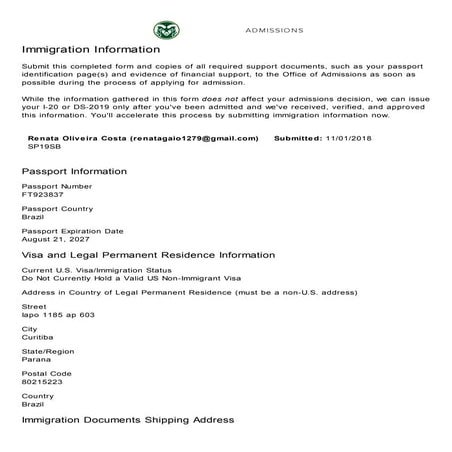 Immigration Information Renata Oliveira Costa | PDF