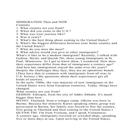 IMMIGRATION Then and NOW Contents1. What country are you fro.docx