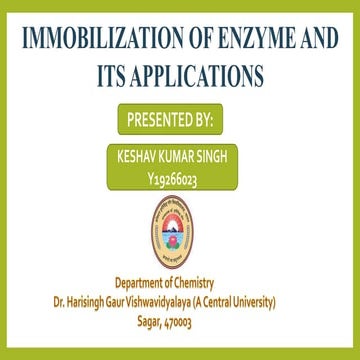 Immobilization of enzyme and its applications | PPTX