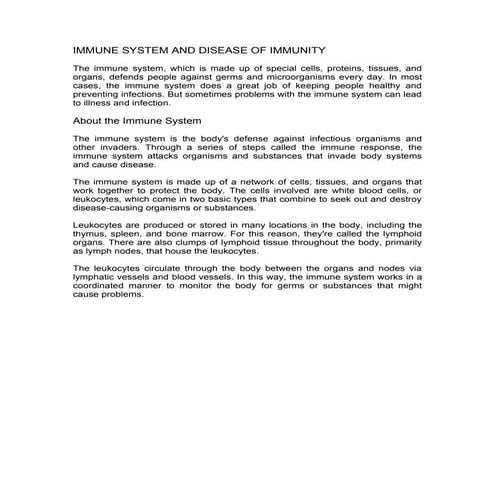 Immune System And Disease Of Immunity | PDF