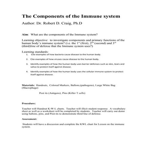 Immunesystemnew | DOC | Infectious Diseases | Diseases and Conditions