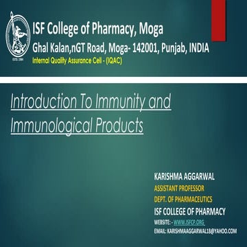 Introduction To Immunity and Immunological Products | PPT