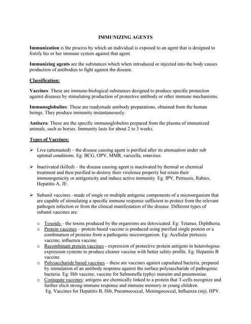 Immunizing agents vaccines, immunoglobulines and antisera | PPT