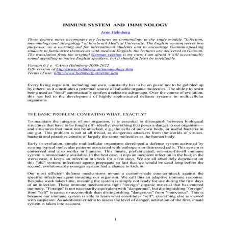 IMMUNE SYSTEM AND IMMUNOLOGY, Introduction to Immunology and all the ...