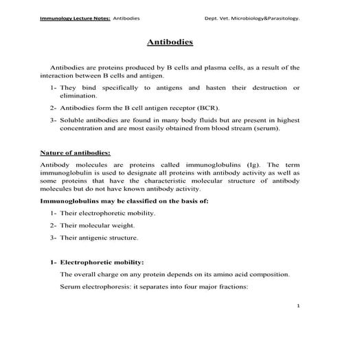 Immunology Lecture Notes Antibodies. | PDF