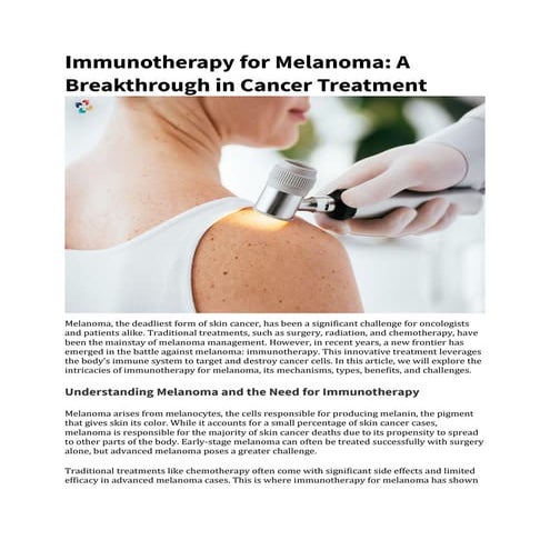 Immunotherapy for Melanoma Cancer: Types, Benefits, and Side Effects ...