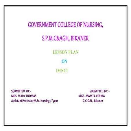 Imnci lesson plan 1 | DOCX