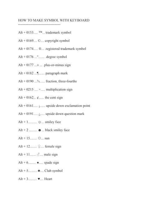 How to make symbols with keyboard | PDF