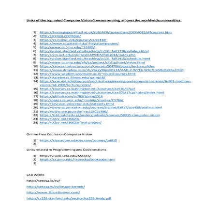 Imp. course links of Computer Vision Courses | PDF