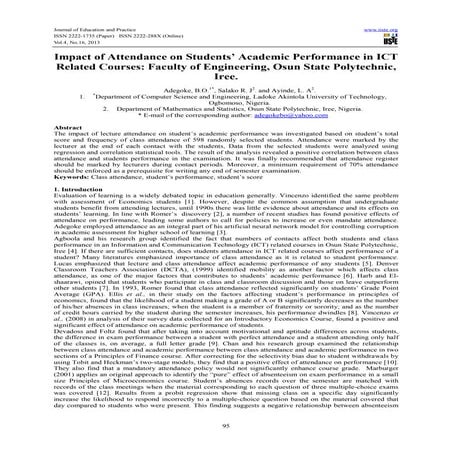 Impact of attendance on students’ academic performance in ict related ...