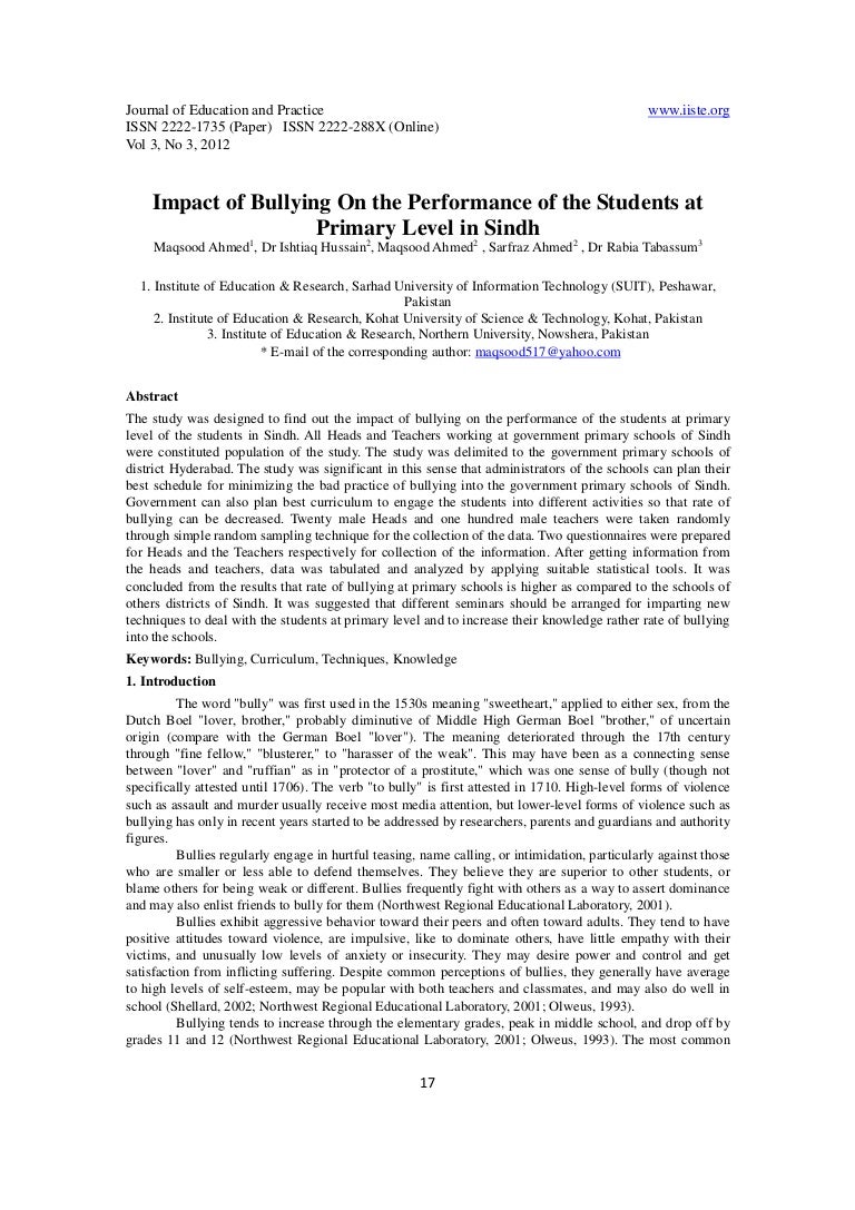 Impact Of Bullying On The Performance Of The Students At Primary Leve impact-of-bullying-on-the-performance-of-the-students-at-primary-leve