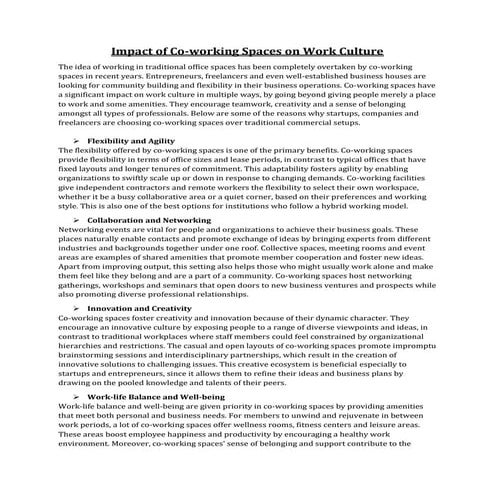 Impact Of Co Working Spaces Updated Pdf