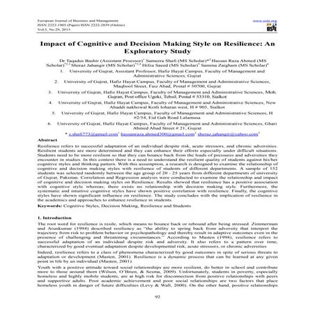 Impact of cognitive and decision making style on resilience an ...