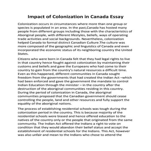 Impact of colonization in canada essay | PDF