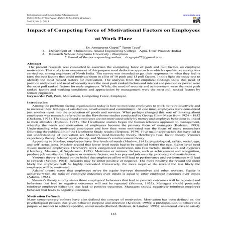 Impact of competing force of motivational factors on employees at work ...
