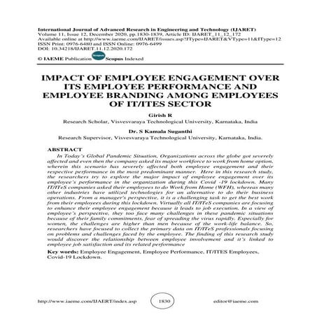 IMPACT OF EMPLOYEE ENGAGEMENT OVER ITS EMPLOYEE PERFORMANCE AND ...