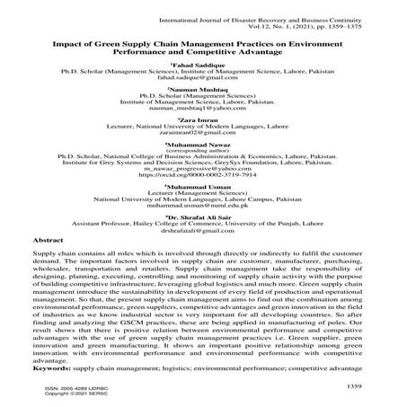 Impact of Green Supply Chain Management Practices on Environment Performance and Competitive ...