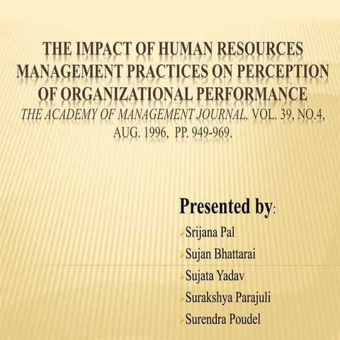 The Impact of Human Resources Management Practices on Perception of Organizational Performance ...