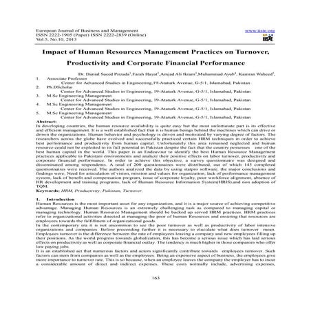 Impact of human resources management practices on turnover, productivity and corporate financial ...