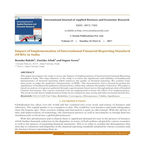Impact of implementation of international financial reporting standard (ifrs) in india | PDF