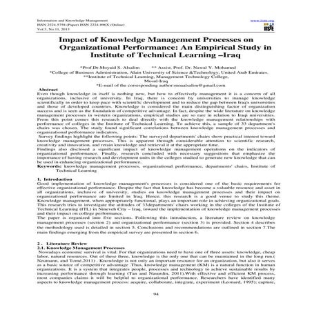 Impact of knowledge management processes on organizational performance ...