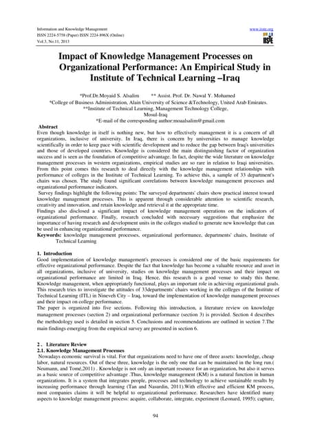 KNOWLEDGE MANAGEMENT AND ORGANIZATIONAL PERFORMANCE IN ENGINEERING ORGANIZATION | PDF