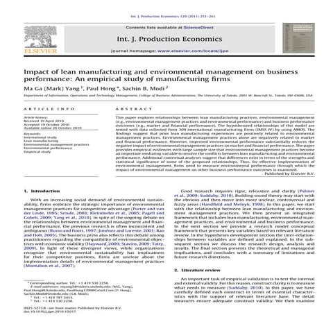 Impact of lean manufacturing and environmental management on business | PDF