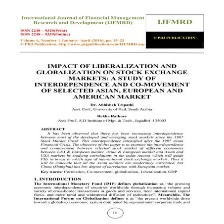 IMPACT OF LIBERALIZATION AND GLOBALIZATION ON STOCK EXCHANGE MARKETS: A ...
