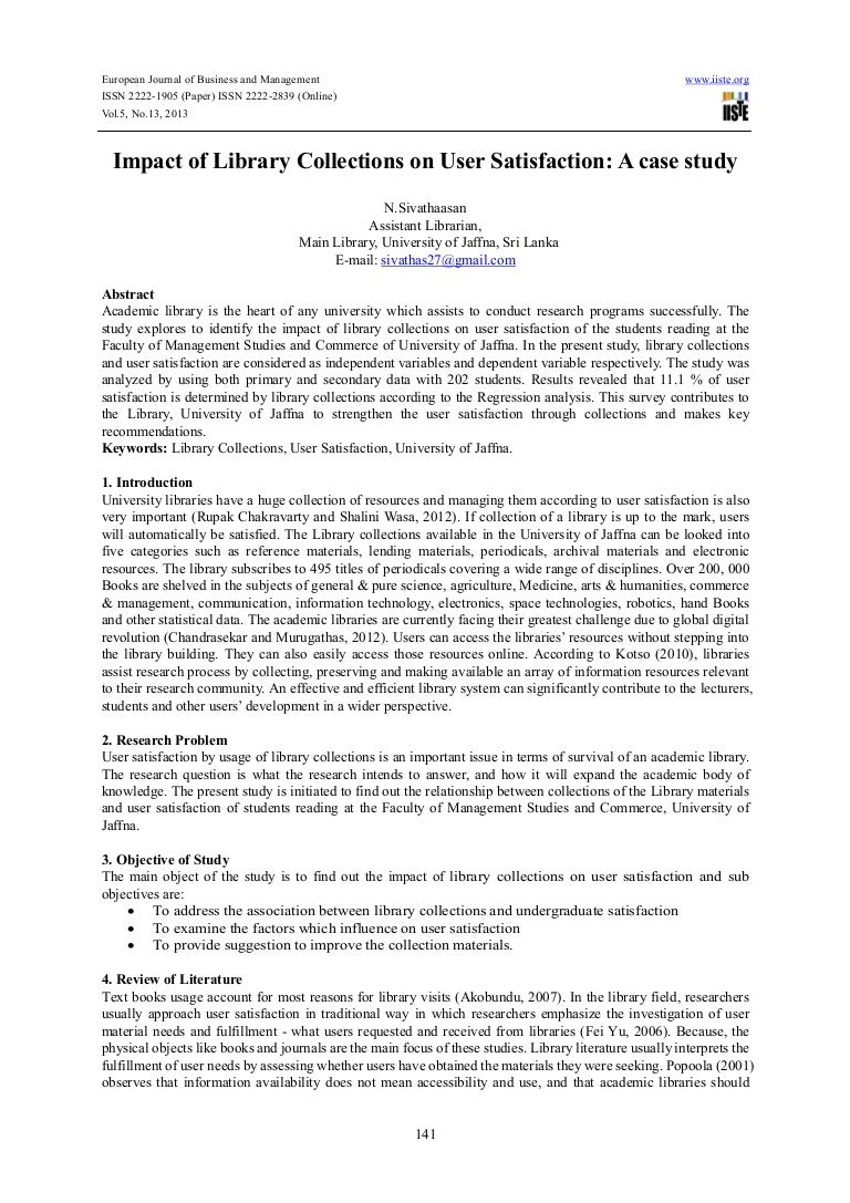 Impact of library collections on user satisfaction a case study
