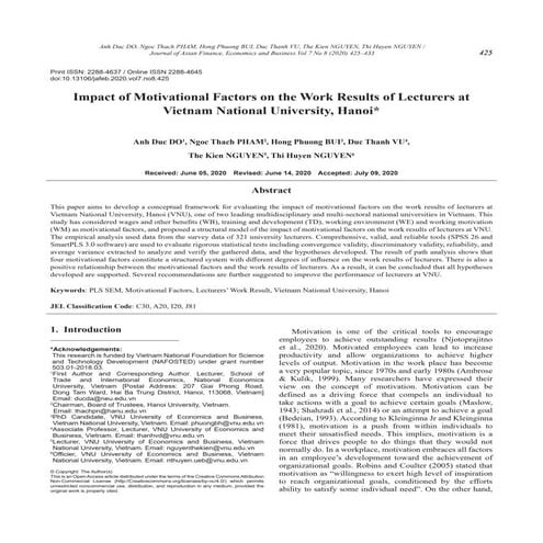 Impact of Motivational Factors on the Work Results of Lecturers at Vietnam National University ...