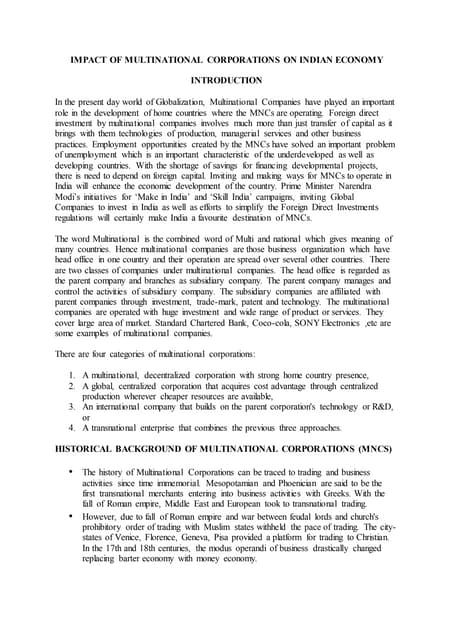 Multinational Corporations (MNCs) | PPTX | Large Business | Business