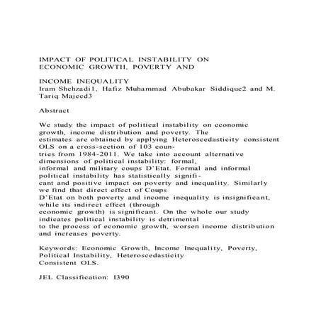 IMPACT OF POLITICAL INSTABILITY ON ECONOMIC GROWTH, POVERTY | DOCX