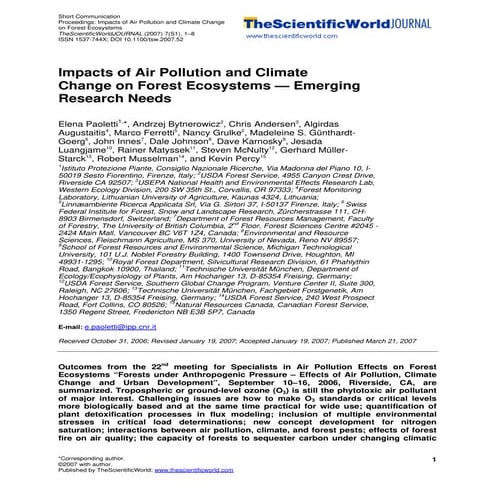 Impacts Of Air Pollution And Climate Change On Forest Ecosystems ...