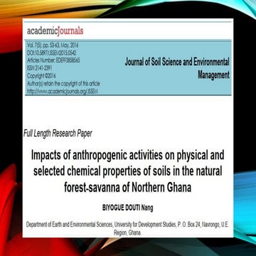 Impacts of Anthropogenic activities on physical and selected chemical ...
