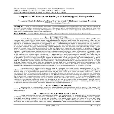 Impacts OF Media On Society A Sociological Perspective | PDF