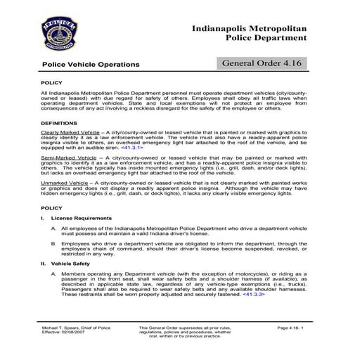 IMPD Police Vehicle Operations | PDF